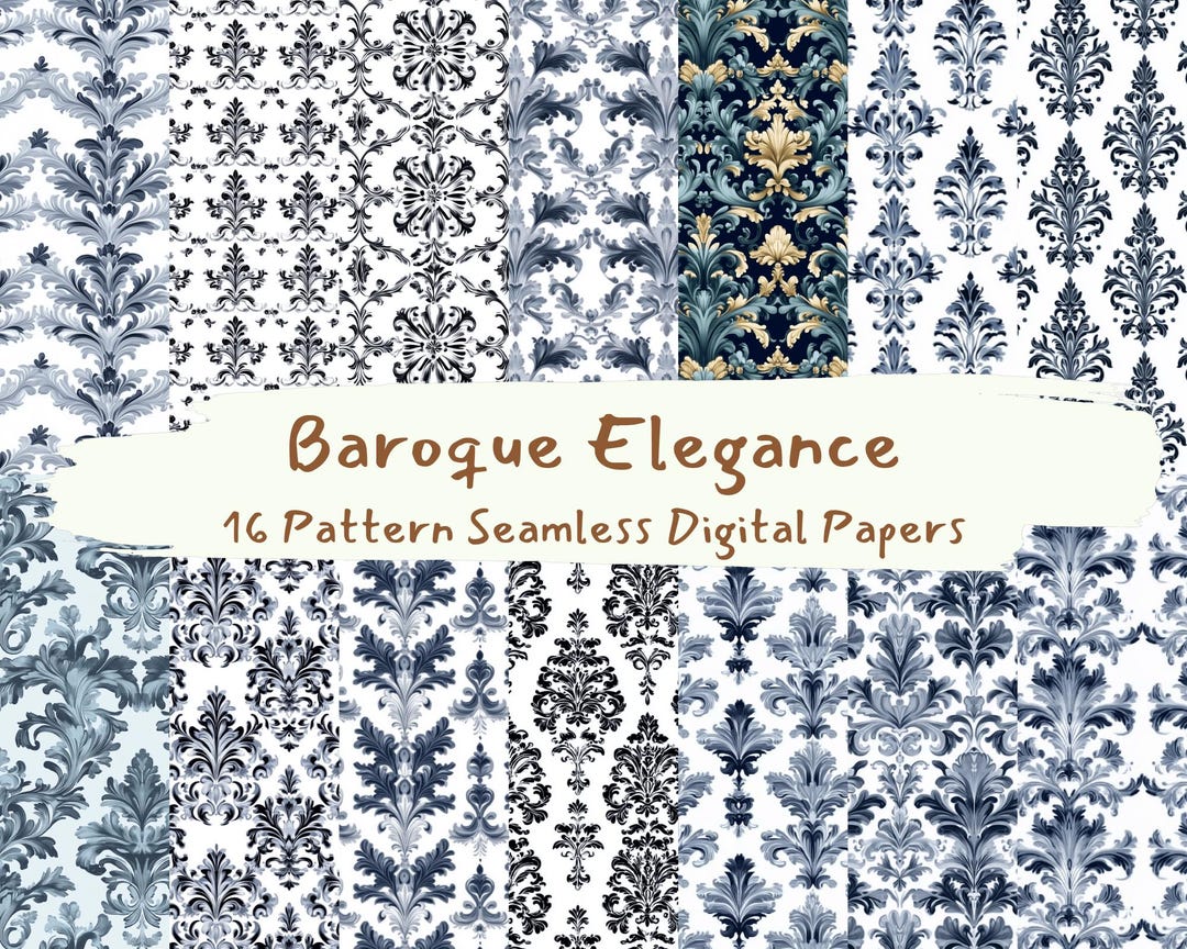 Baroque Elegance Pattern Seamless Digital Papers - Printable Scrapbook ...