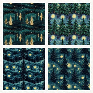Forest Starry Night Pattern Seamless Digital Papers - Printable ...
