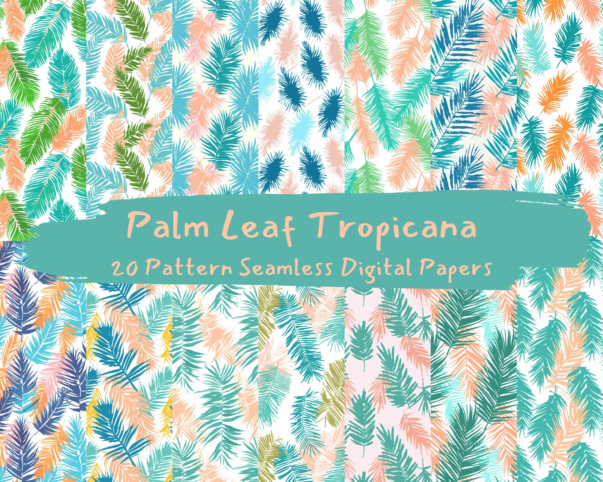 Palm Leaf Tropicana Pattern Seamless Digital Papers Printable Scrapbook ...