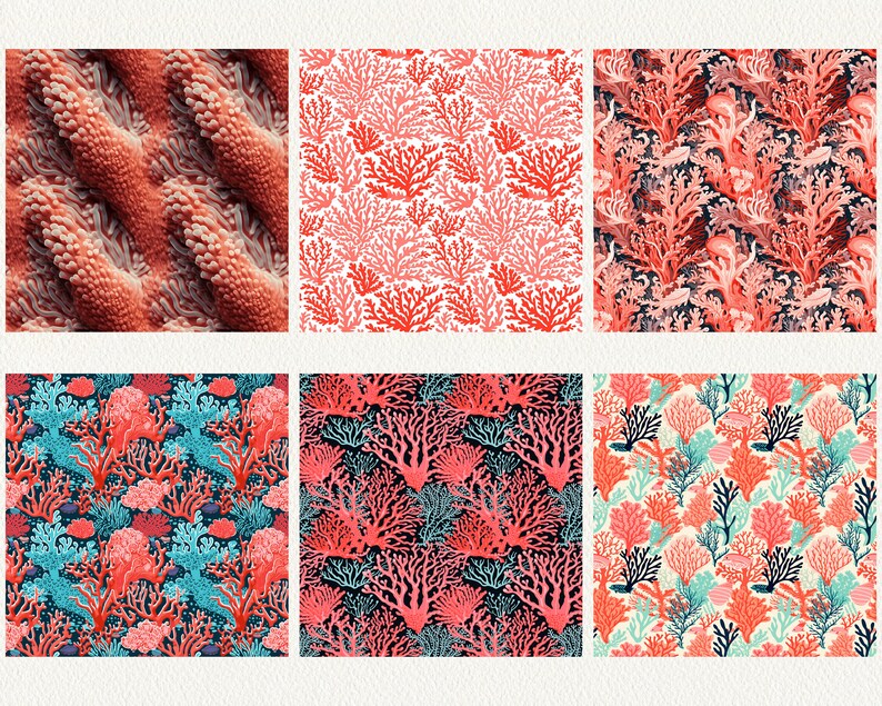 Coral Pattern Digital Papers Seamless Tile Patterns Printable Scrapbook ...