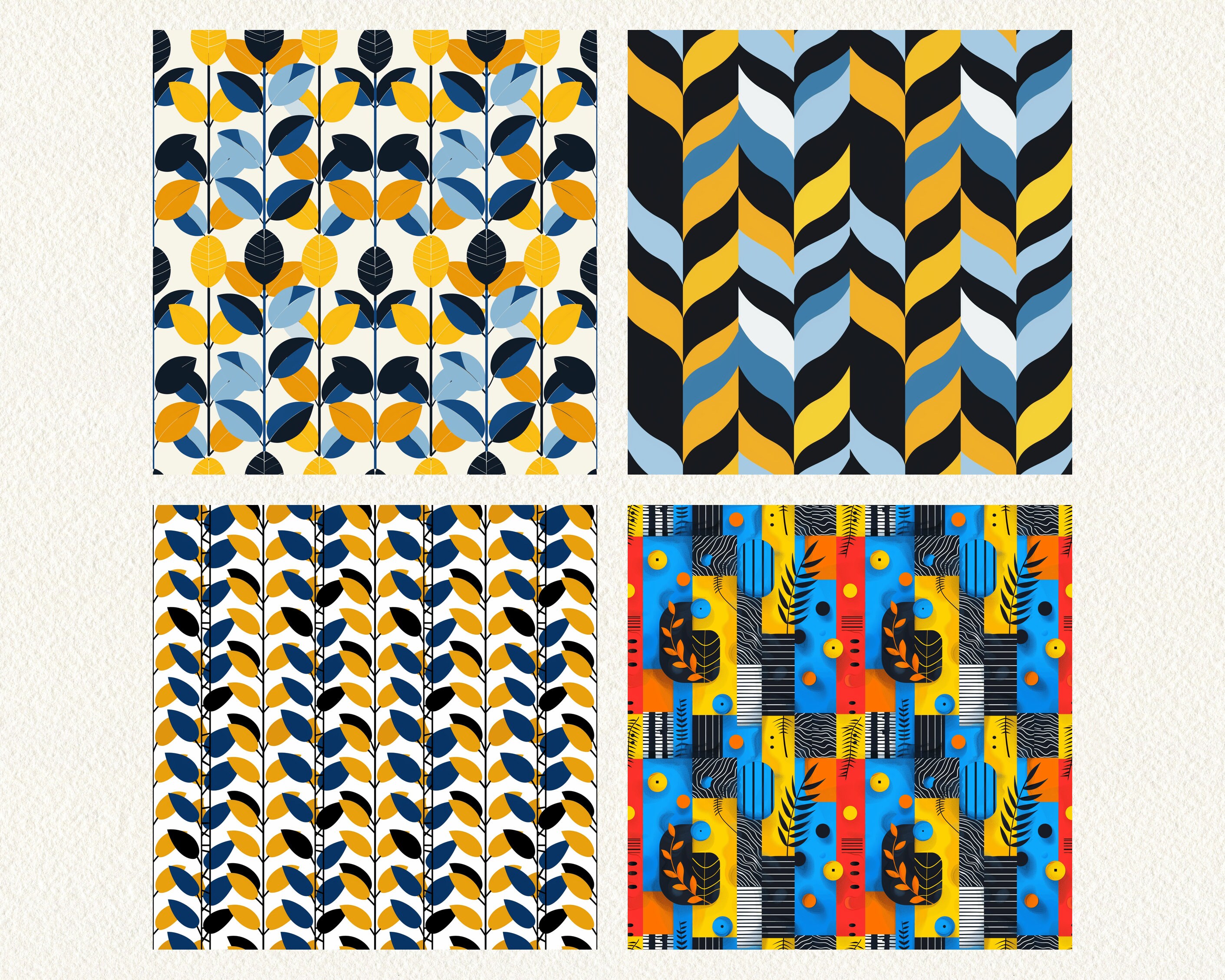 Blue Yellow Tune Pattern Seamless Digital Papers Printable Scrapbook ...