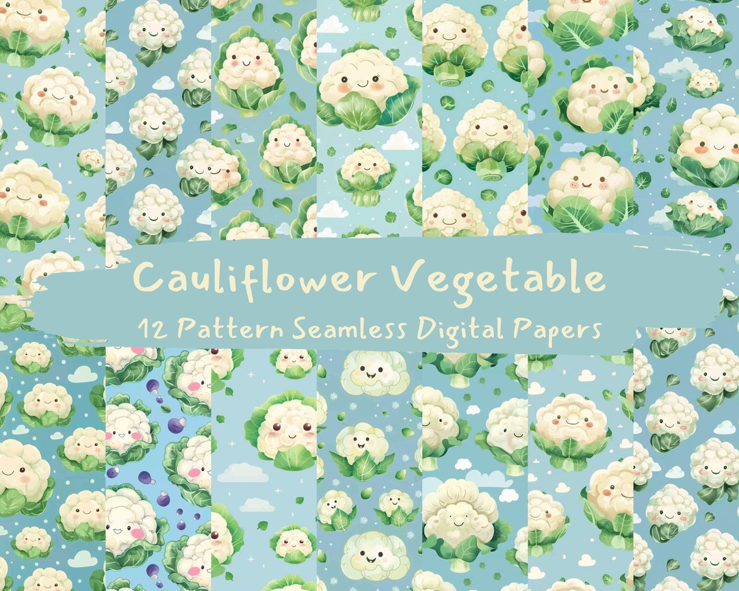 Cauliflower Vegetable Pattern Seamless Digital Papers - Printable ...