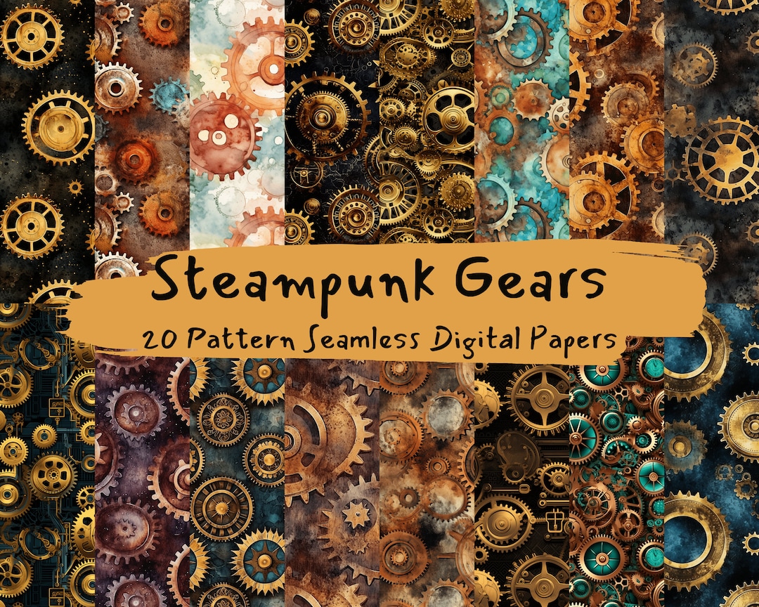 Steampunk Gears Pattern Seamless Digital Papers - Tile Patterns ...