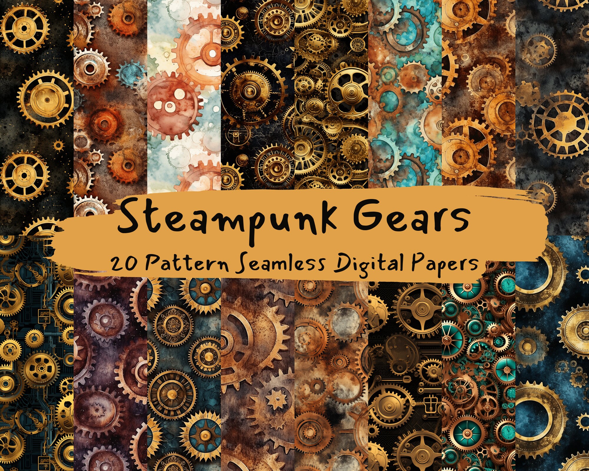 Steampunk Gears Pattern Seamless Digital Papers Tile Patterns Printable ...