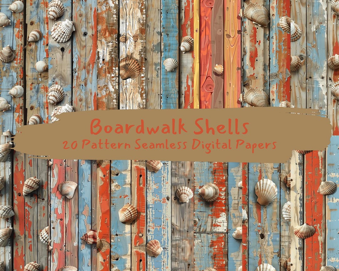 Boardwalk Shells Pattern Seamless Digital Papers - Printable Scrapbook ...