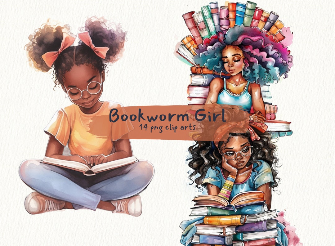 Bookworm Girl Printable Clipart, Png Format, Transparent Background ...