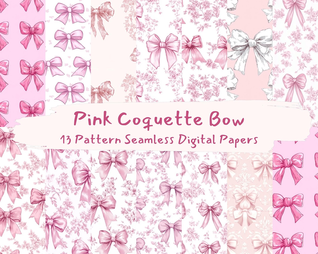 Pink Coquette Bow Pattern Seamless Digital Papers - Printable Scrapbook ...