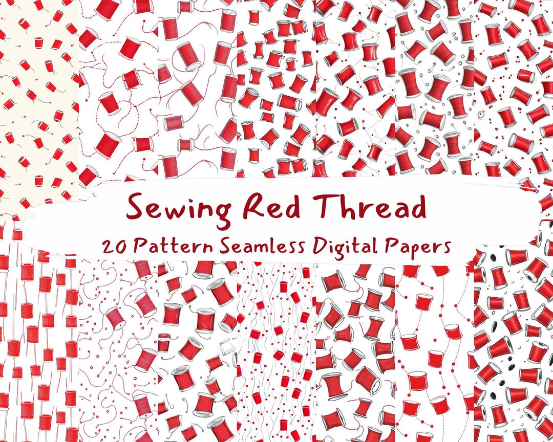 Sewing Red Thread Pattern Seamless Digital Papers - Printable Scrapbook ...