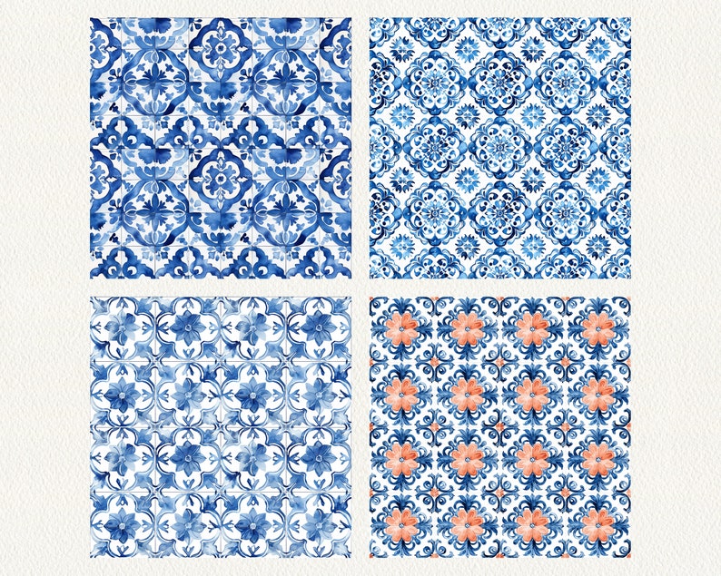Portuguese Azulejos Pattern Seamless Digital Papers Printable Scrapbook ...
