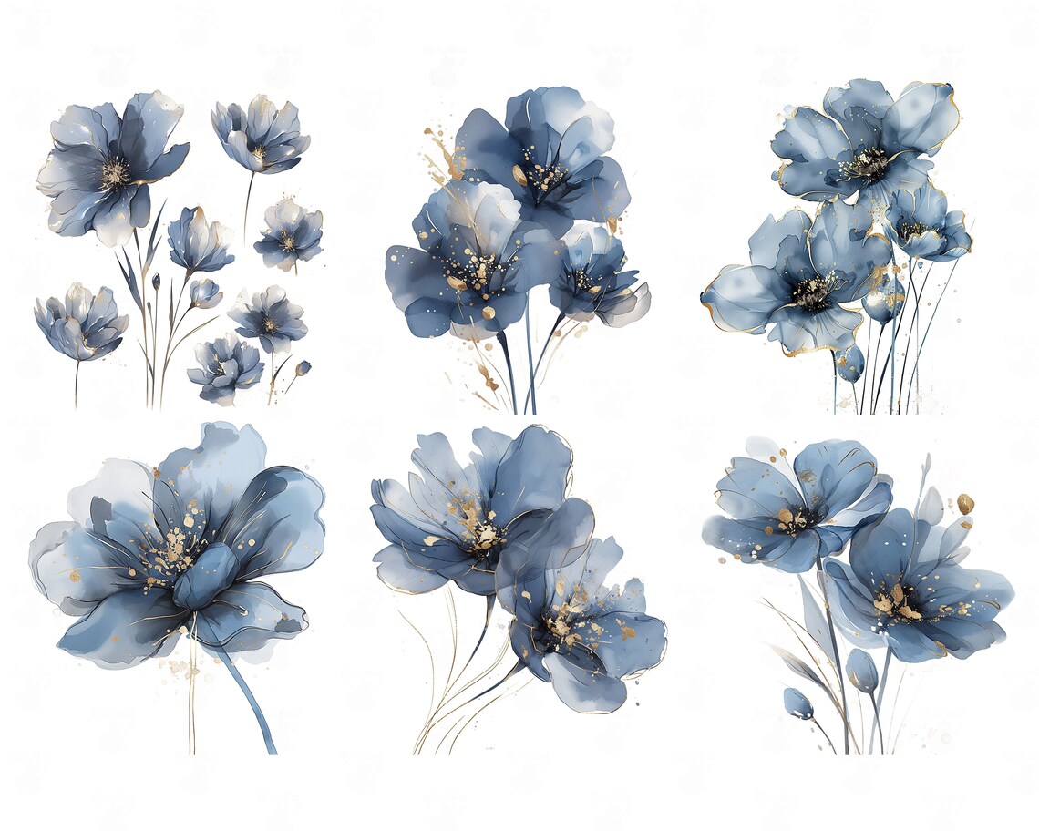 Blue Flowers Printable Clipart, Png Format, Transparent Background ...