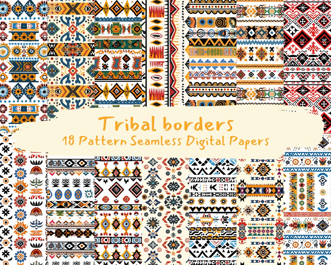 Tribal Borders Pattern Seamless Digital Papers - Printable Scrapbook ...