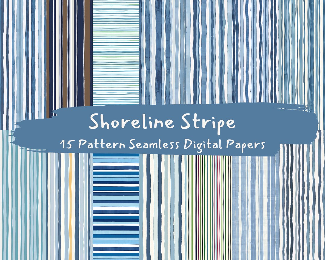 Shoreline Stripe Pattern Seamless Digital Papers - Printable Scrapbook ...