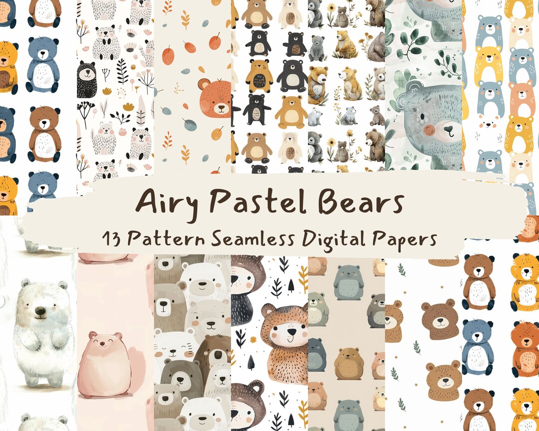 Airy Pastel Bears Pattern Seamless Digital Papers - Printable Scrapbook ...