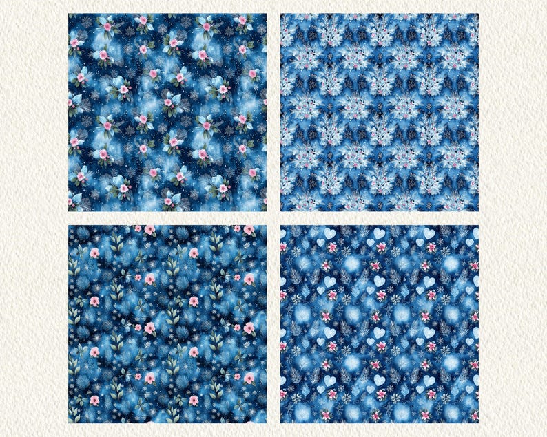 Watercolor Blue Christmas Pattern Seamless Digital Papers - Printable ...