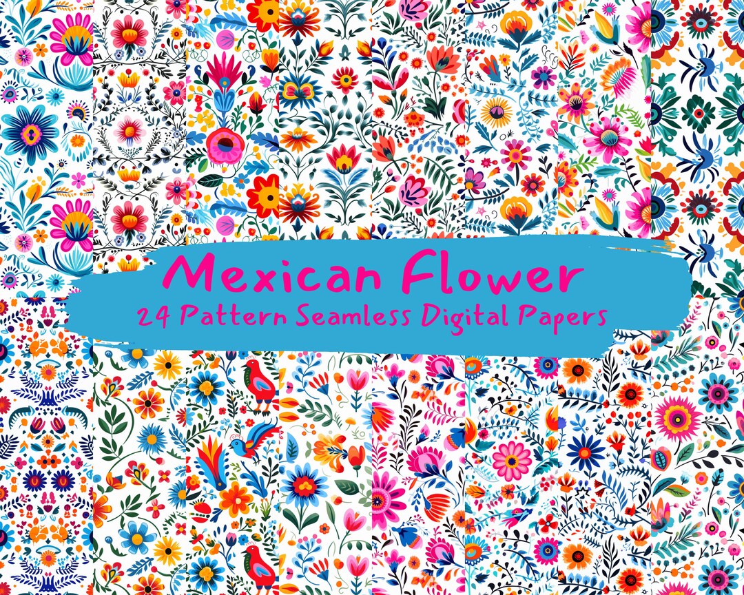 Mexican Flower Ethnic Pattern Seamless Digital Papers - Tile Patterns ...