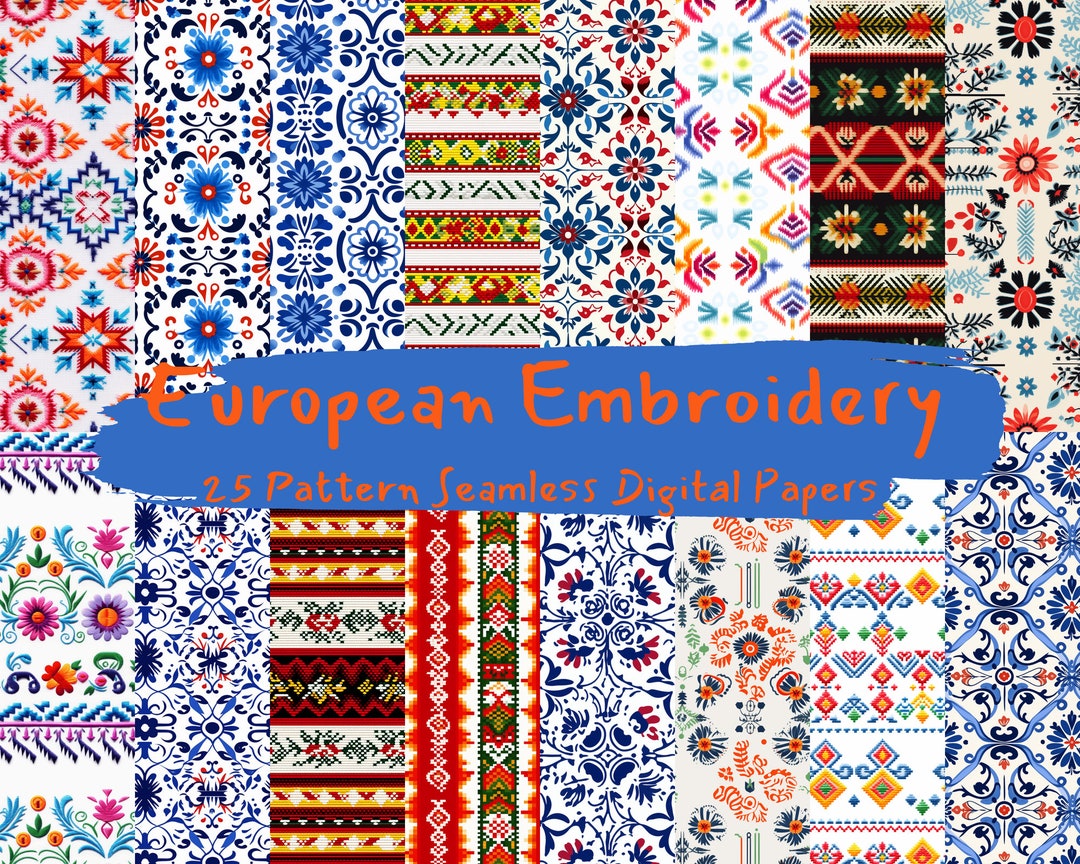 European Embroidery Pattern Seamless Digital Papers - Tile Patterns ...
