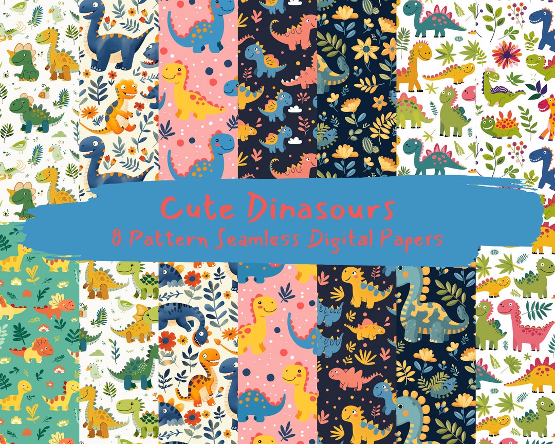 Cute Dinasours Pattern Seamless Digital Papers - Printable Scrapbook ...
