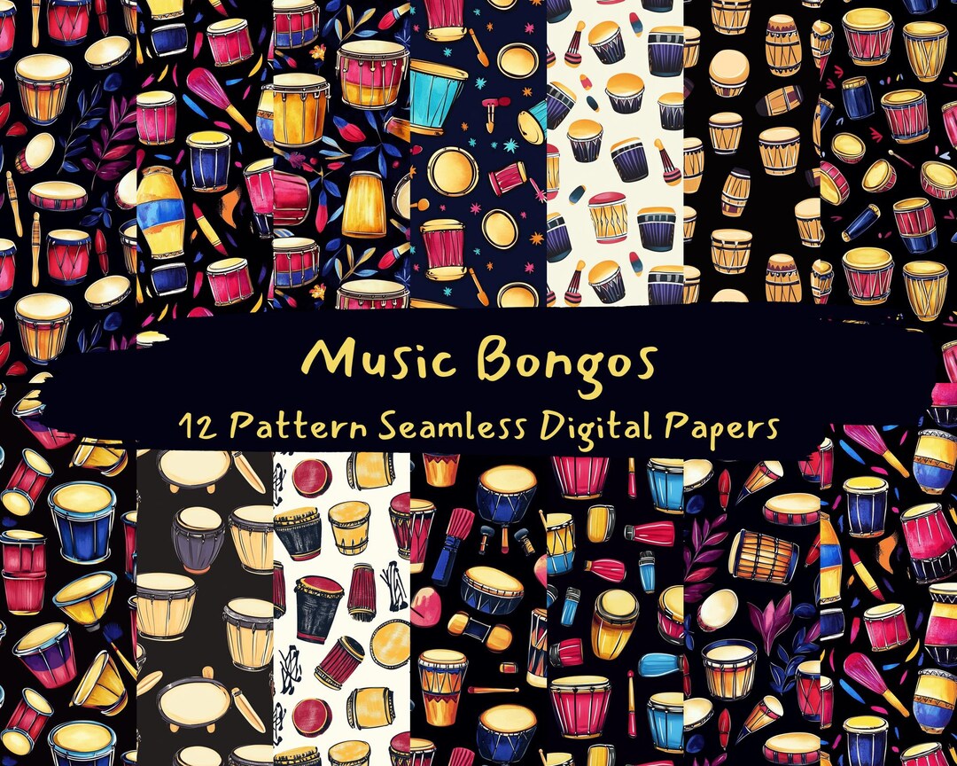 Music Bongos Pattern Seamless Digital Papers - Printable Scrapbook ...