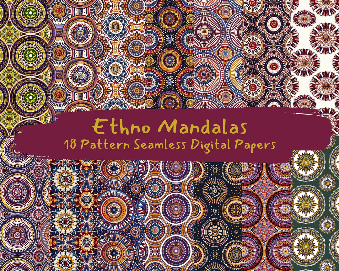 Ethno Mandalas Pattern Seamless Digital Papers - Printable Scrapbook Paper Instant Download ...