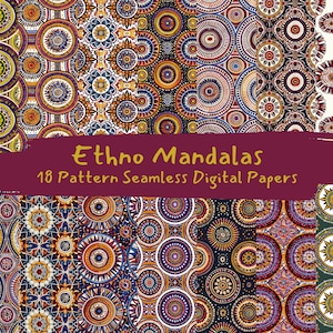 Ethno Mandalas Pattern Seamless Digital Papers - Printable Scrapbook Paper Instant Download ...