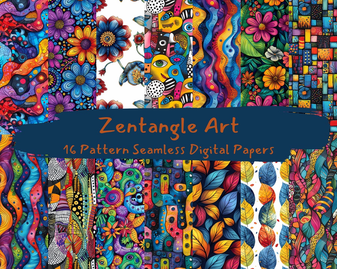 Zentangle Art Pattern Seamless Digital Papers - Printable Scrapbook ...