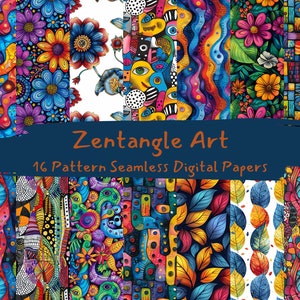 Zentangle Art Pattern Seamless Digital Papers - Printable Scrapbook ...