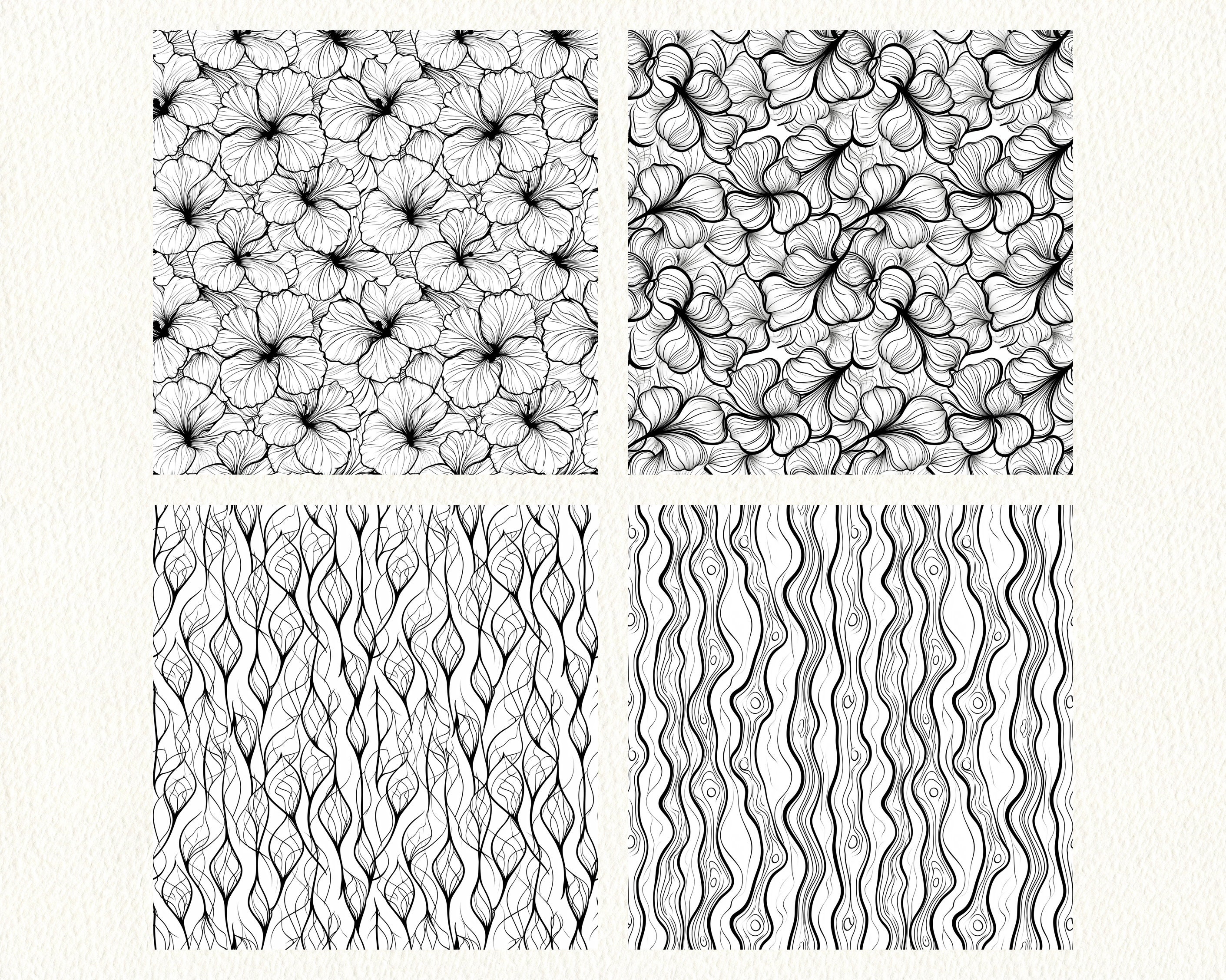 Mono Line Art Pattern Seamless Digital Papers Tile Patterns Printable ...