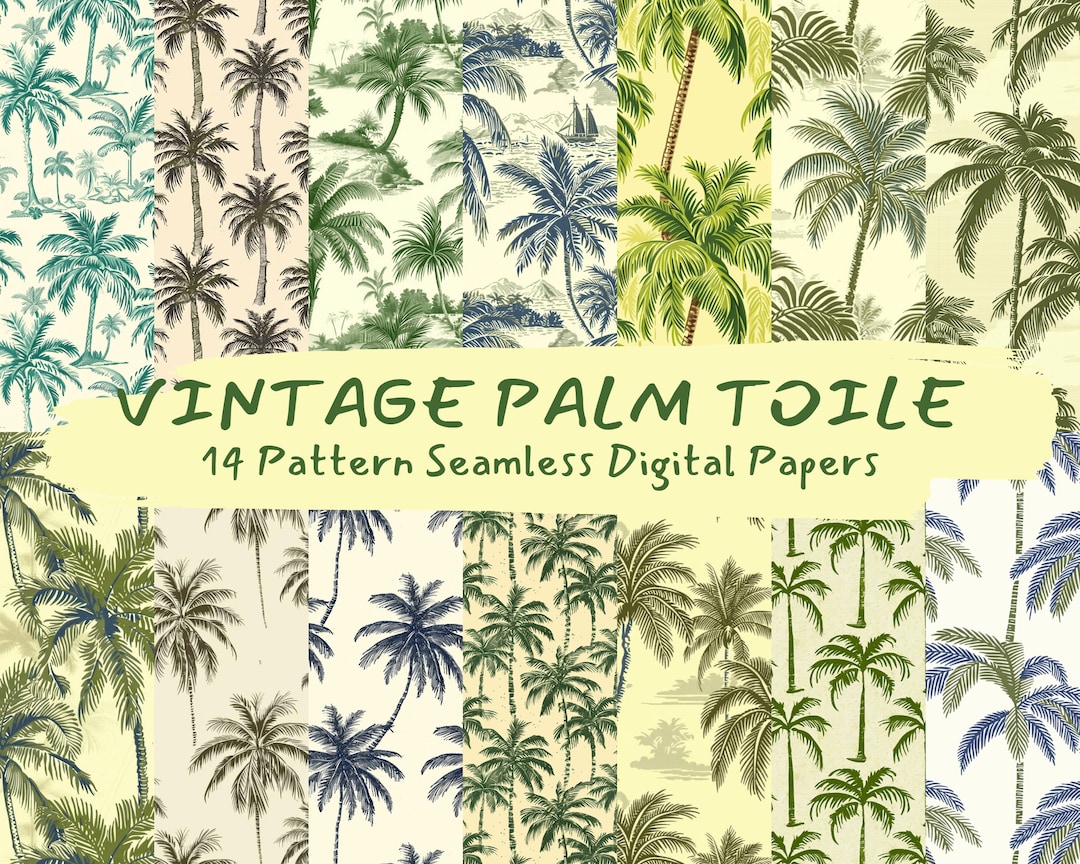 VINTAGE PALM TOILE Pattern Seamless Digital Papers - Printable ...