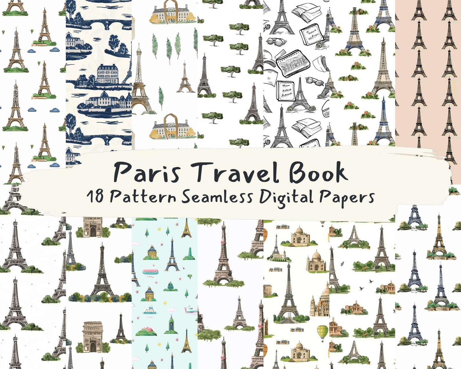 Paris Travel Book Pattern Seamless Digital Papers Printable Scrapbook ...