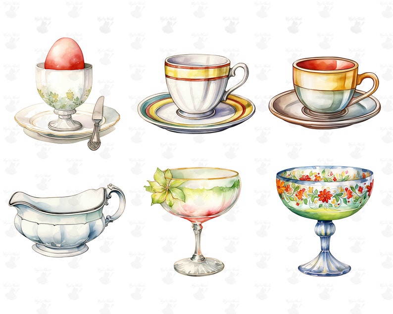 Beautiful Dining Ware, Digital Printable Clip Art Graphics in PNG ...