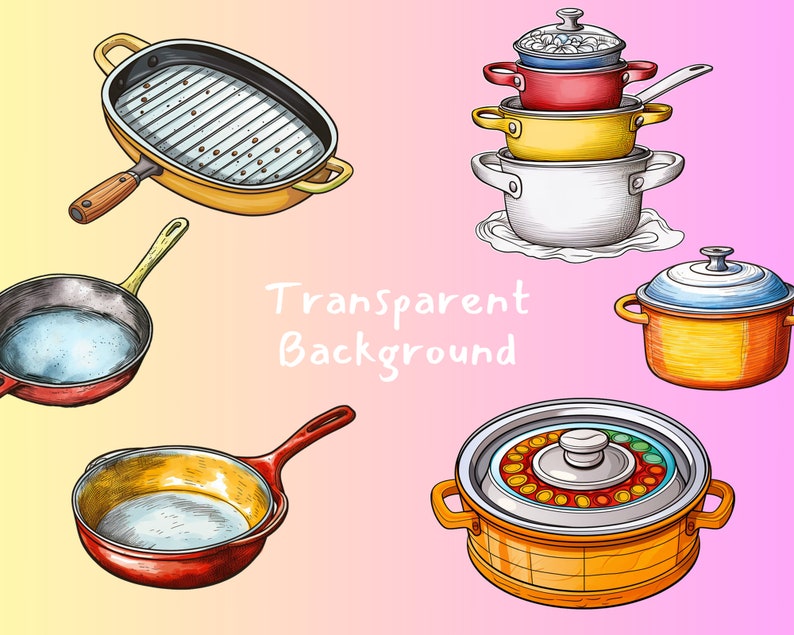 Doodle Cookware, Digital Printable Clip Art Graphics in PNG Format ...