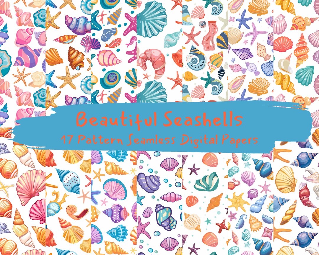 Beautiful Seashells Pattern Seamless Digital Papers - Printable ...