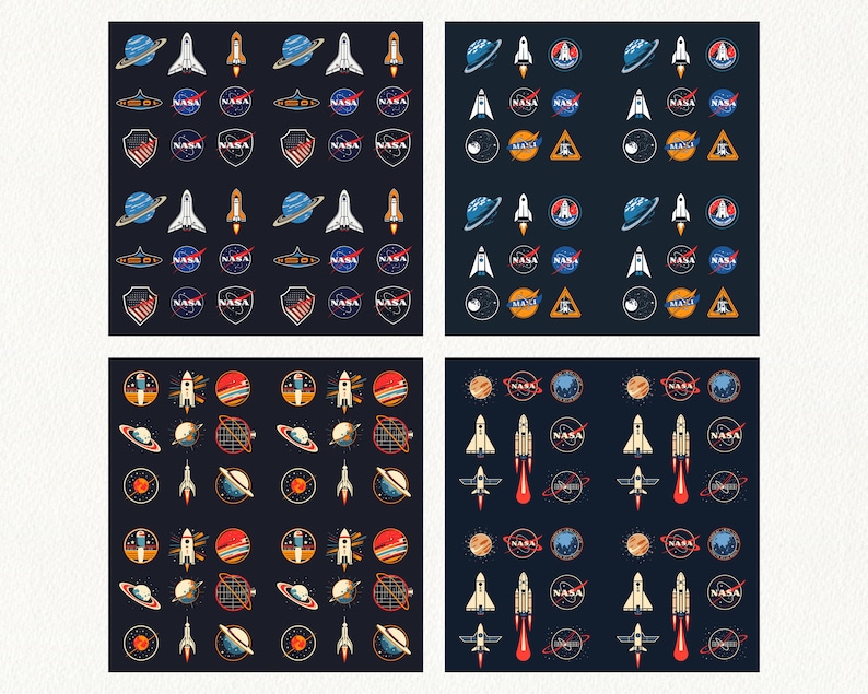 NASA Logos Pattern Seamless Digital Papers - Printable Scrapbook Paper ...