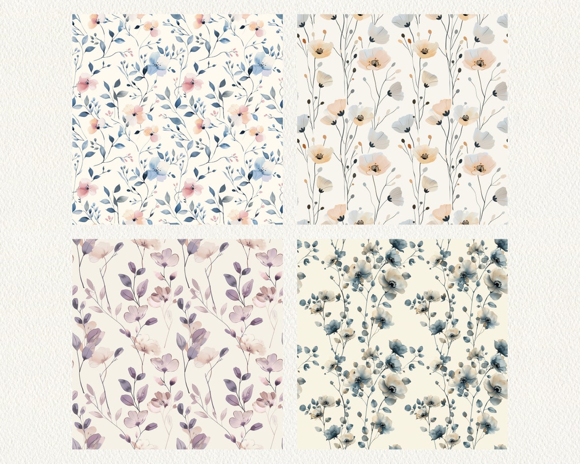 Delicate Floral Pattern Seamless Digital Papers - Printable Scrapbook ...