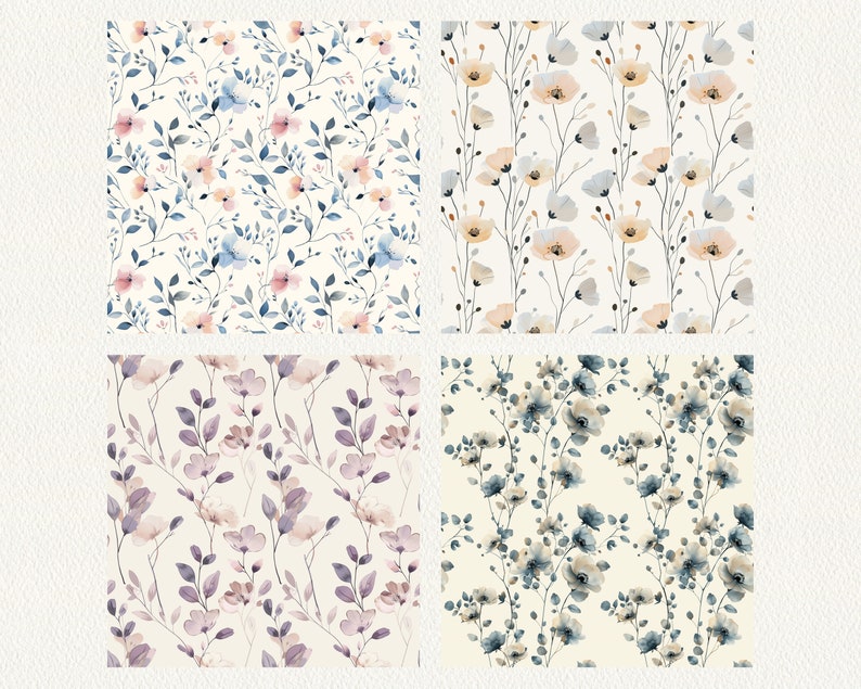 Delicate Floral Pattern Seamless Digital Papers Printable Scrapbook ...