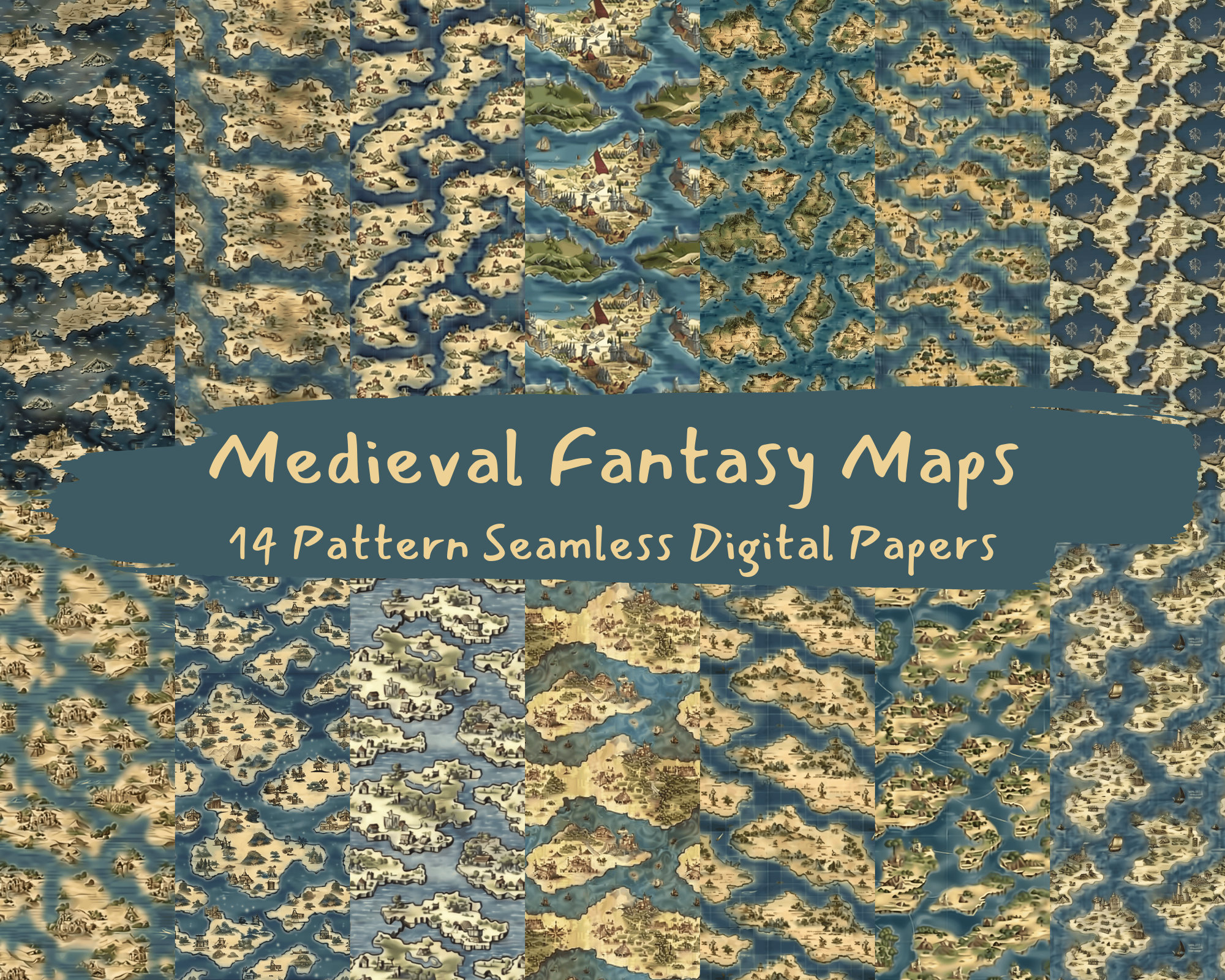 Medieval Fantasy Maps Pattern Seamless Digital Papers Printable ...