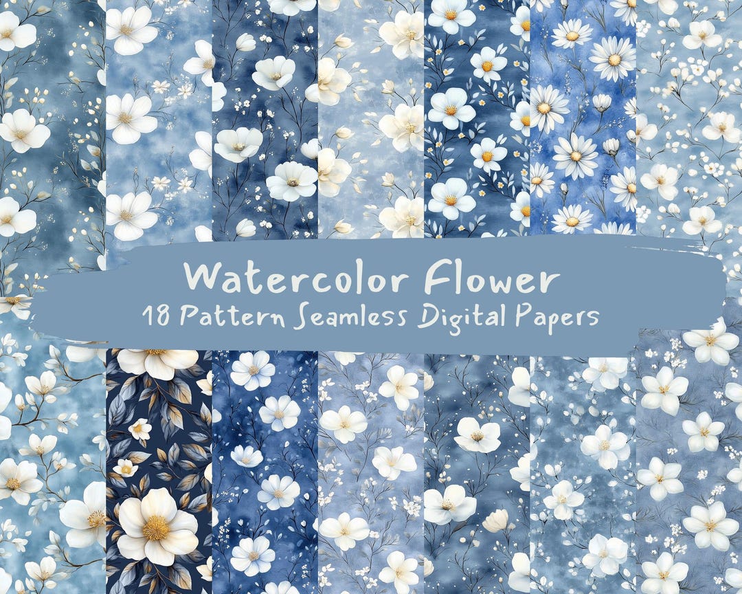 Watercolor Flower Pattern Seamless Digital Papers - Printable Scrapbook ...