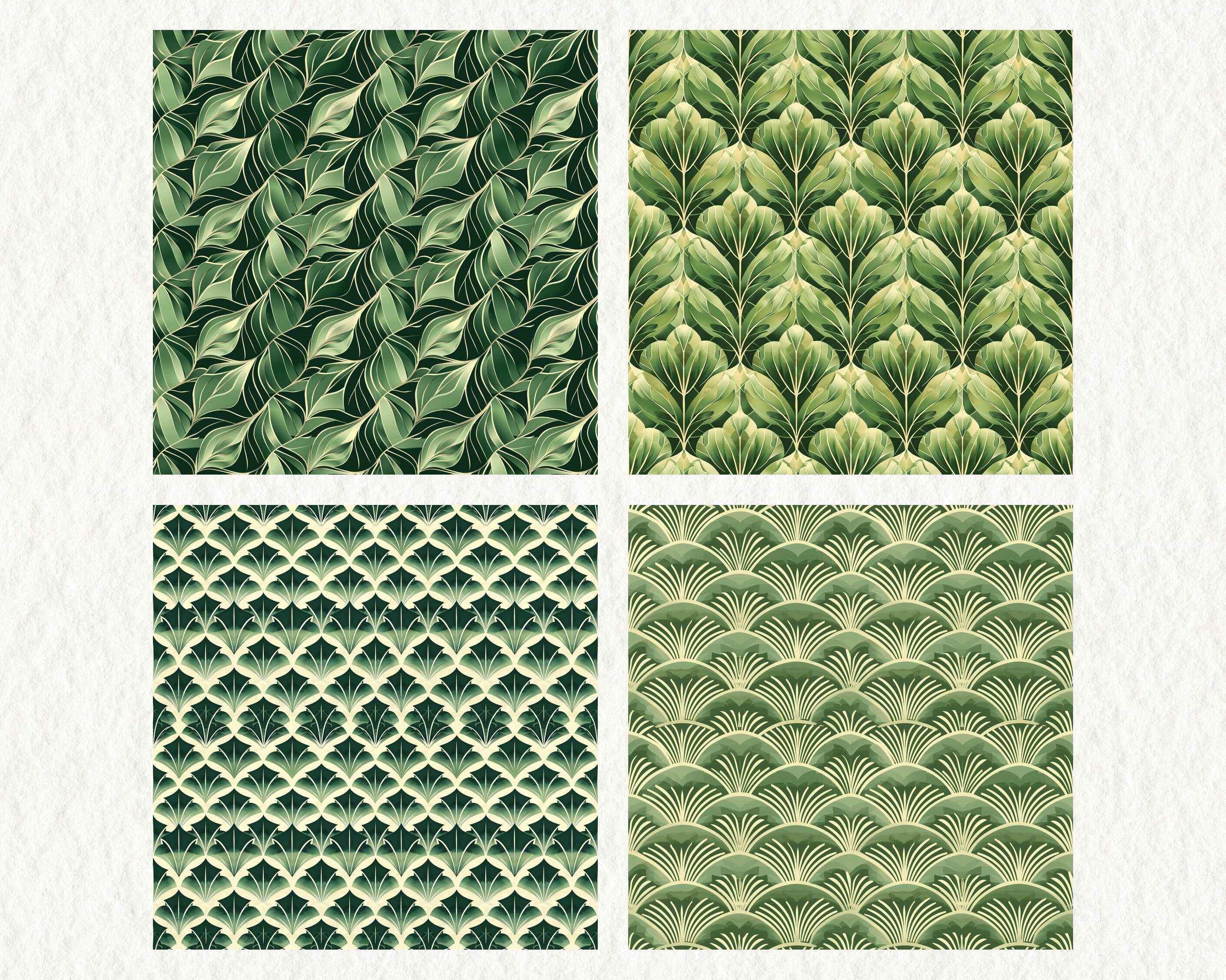 Art Deco Leaf Pattern Seamless Digital Papers - Printable Scrapbook ...