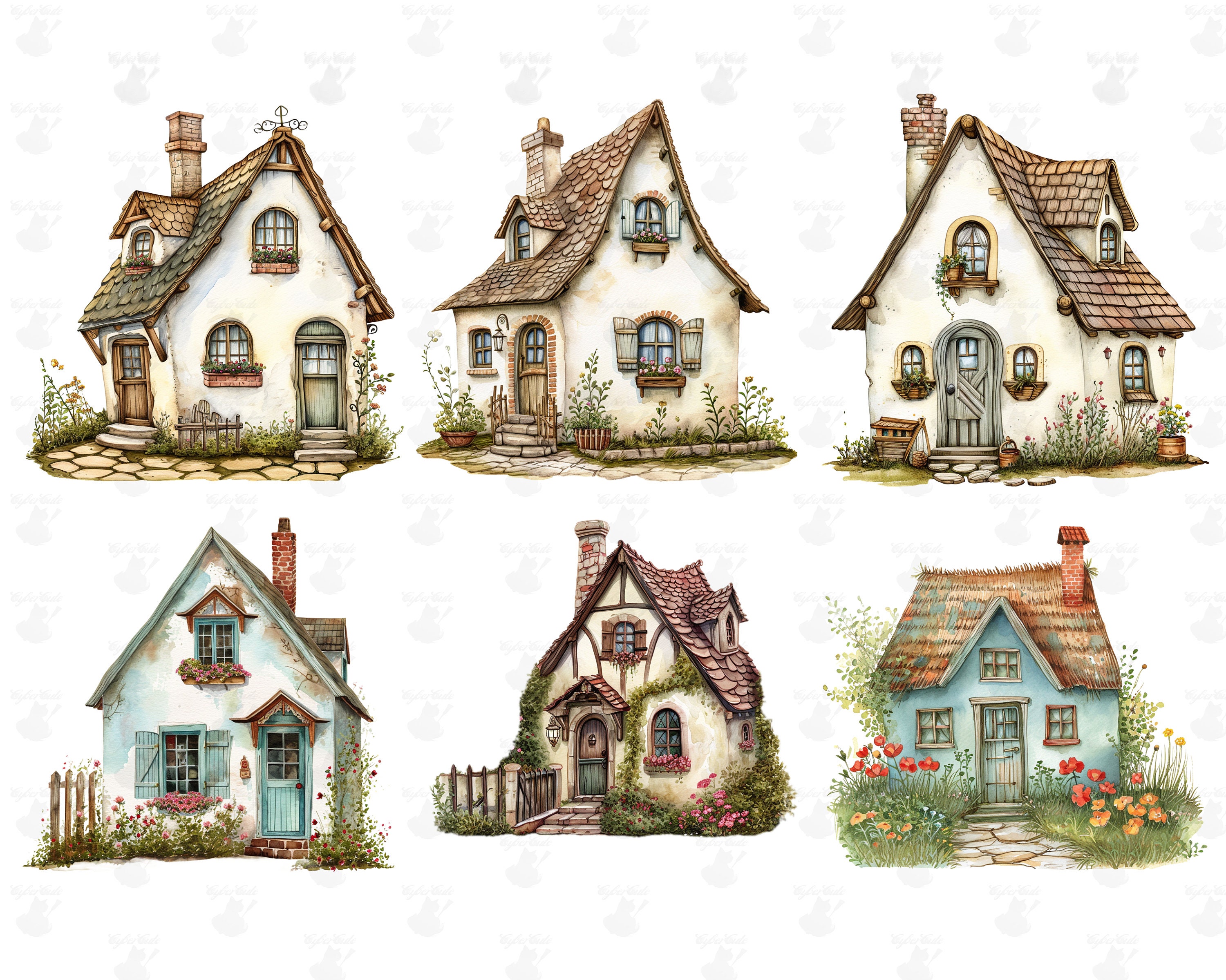 Little Cottage Digital Printable Clip Art Graphics in PNG Format ...