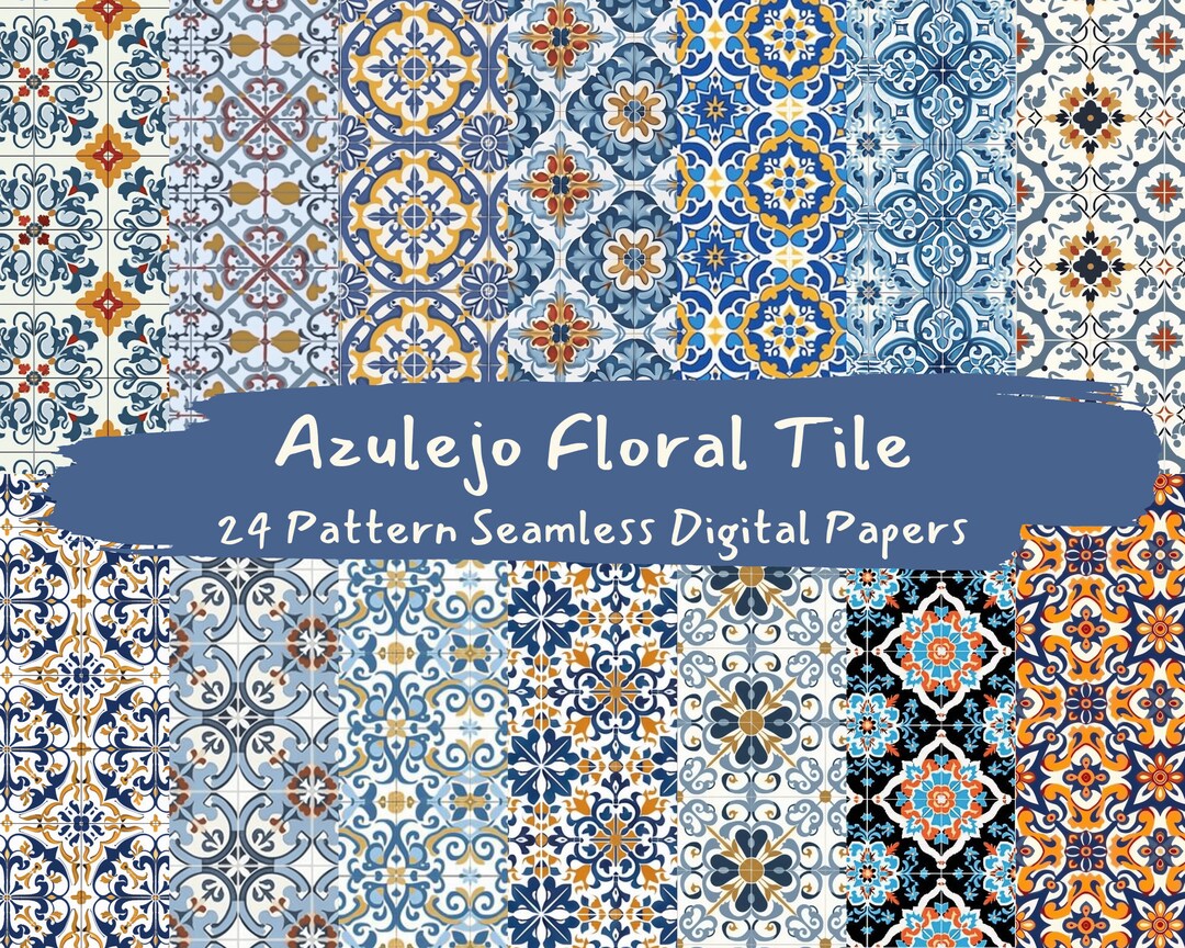 Azulejo Floral Tile Pattern Seamless Digital Papers - Printable ...