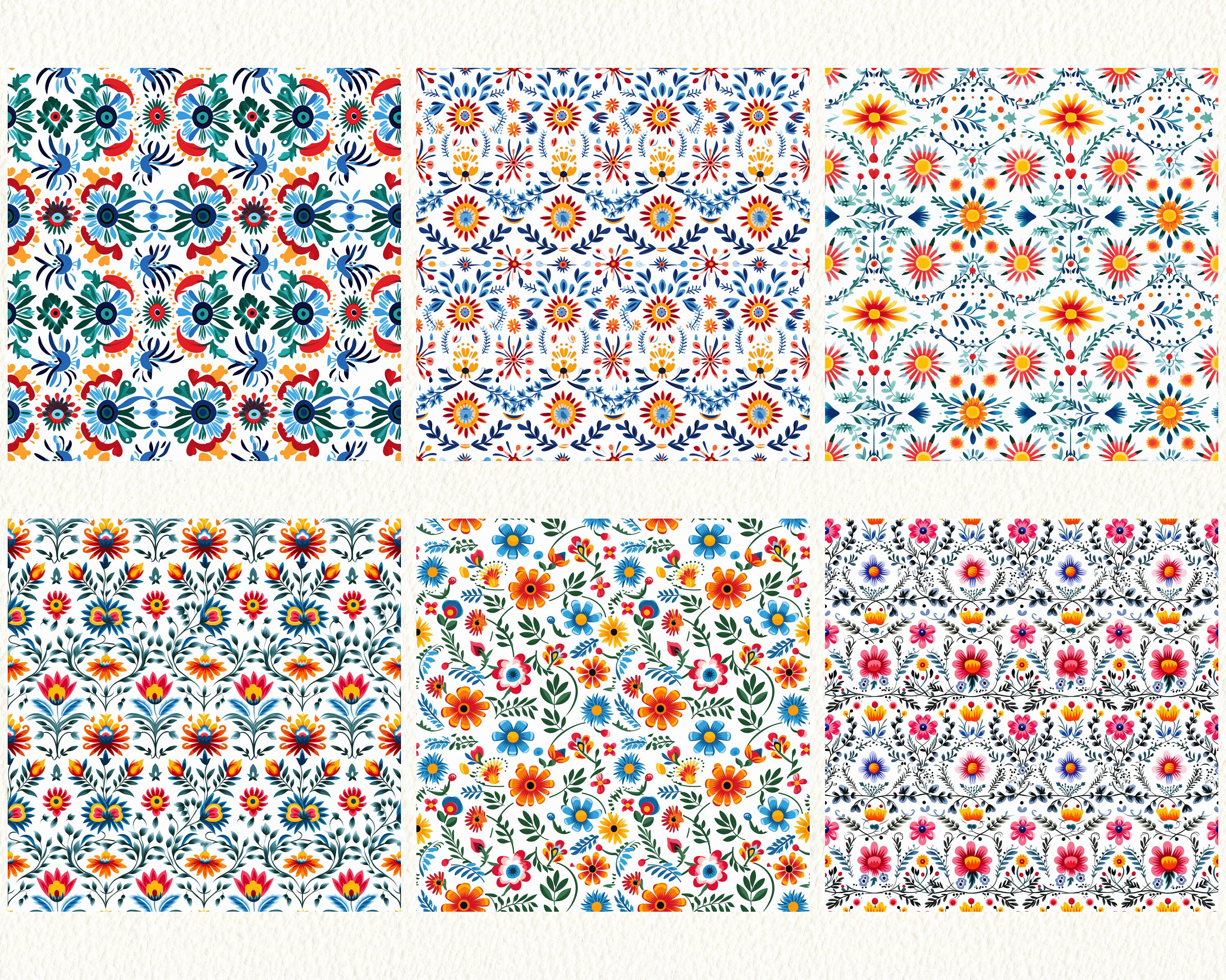 Mexican Flower Ethnic Pattern Seamless Digital Papers - Tile Patterns ...