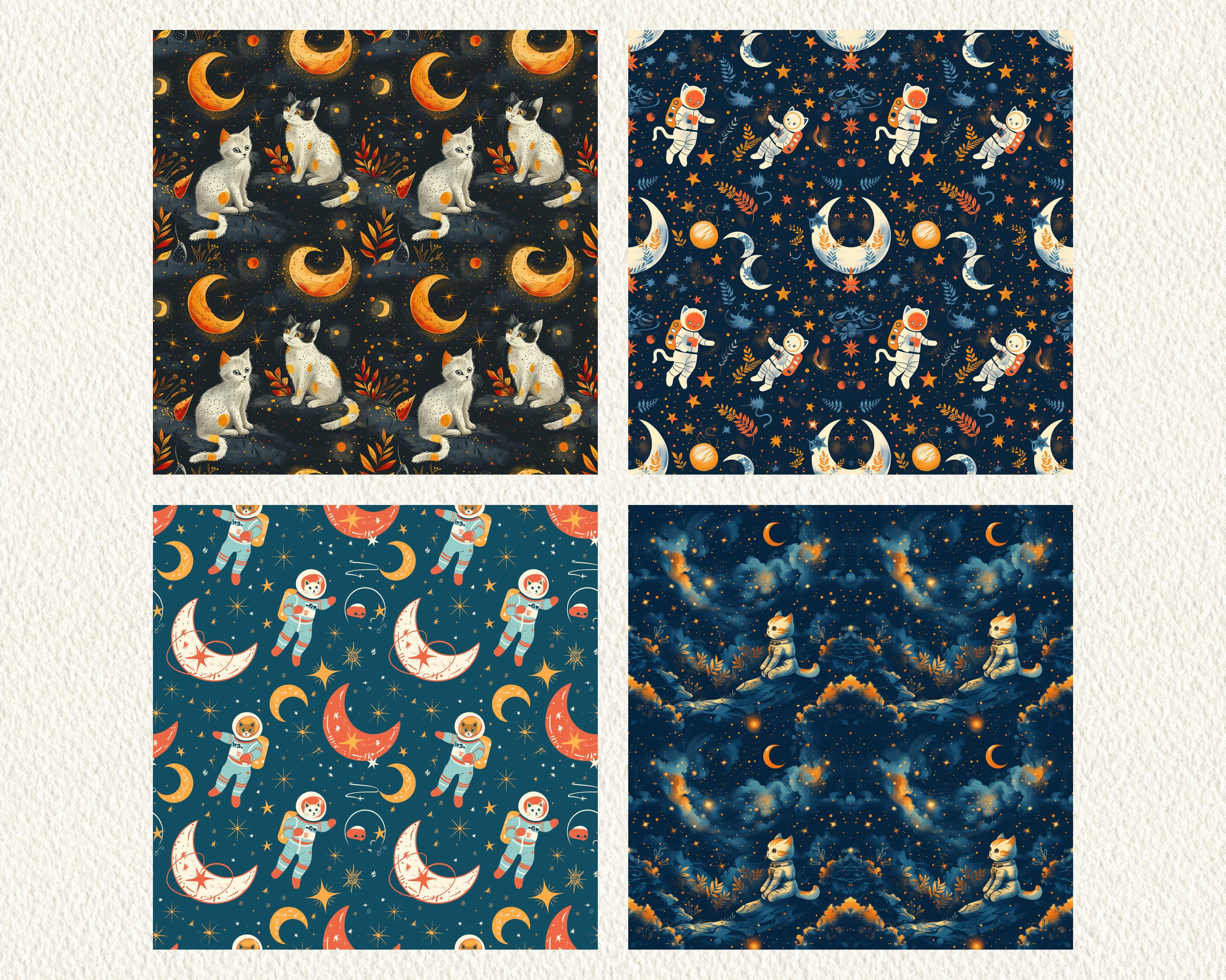 Cats in Space Pattern Seamless Digital Papers - Printable Scrapbook ...