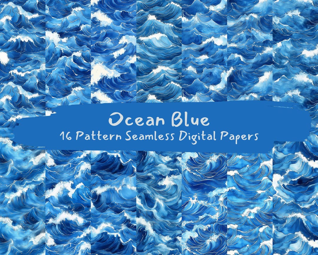 Ocean Blue Pattern Seamless Digital Papers - Printable Scrapbook Paper ...