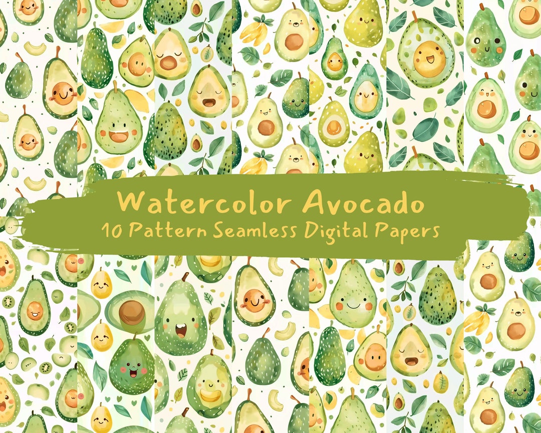 Watercolor Avocado Pattern Seamless Digital Papers - Printable ...