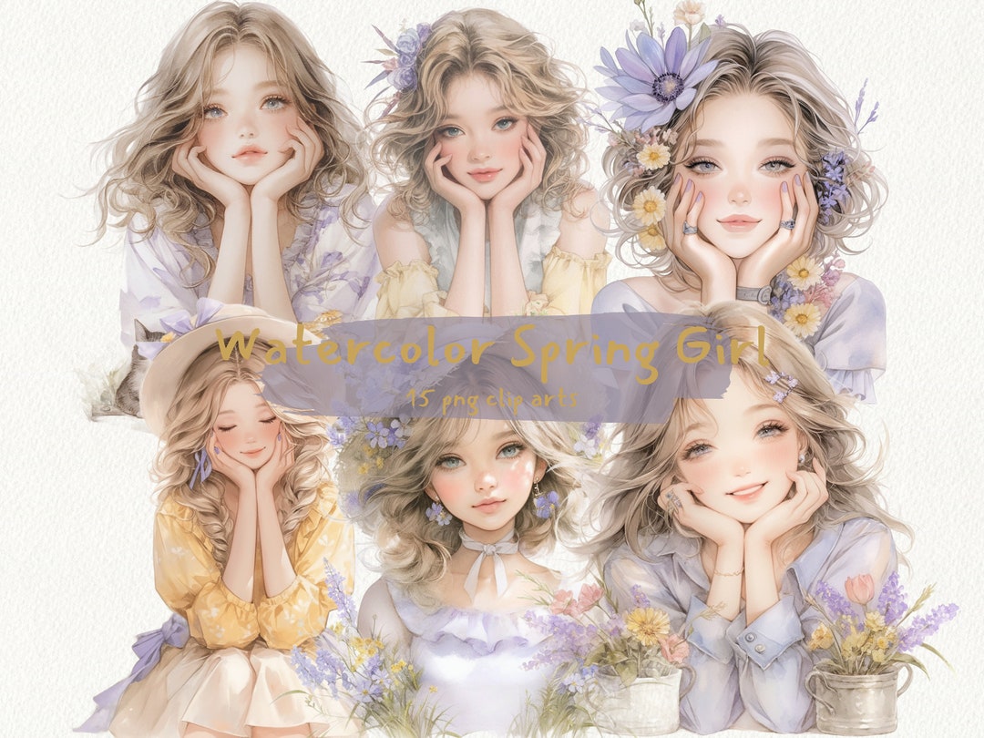 Watercolor Spring Girl Printable Clipart, Png Format, Transparent ...