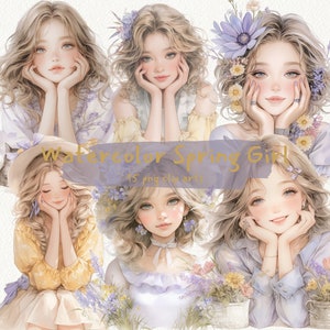 Watercolor Spring Girl Printable Clipart, Png Format, Transparent ...