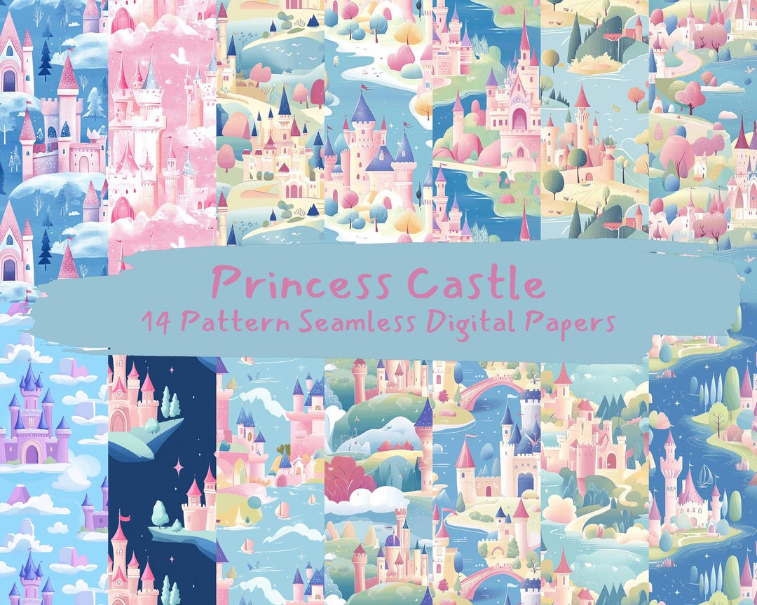 Princess Castle Pattern Seamless Digital Papers - Printable Scrapbook ...