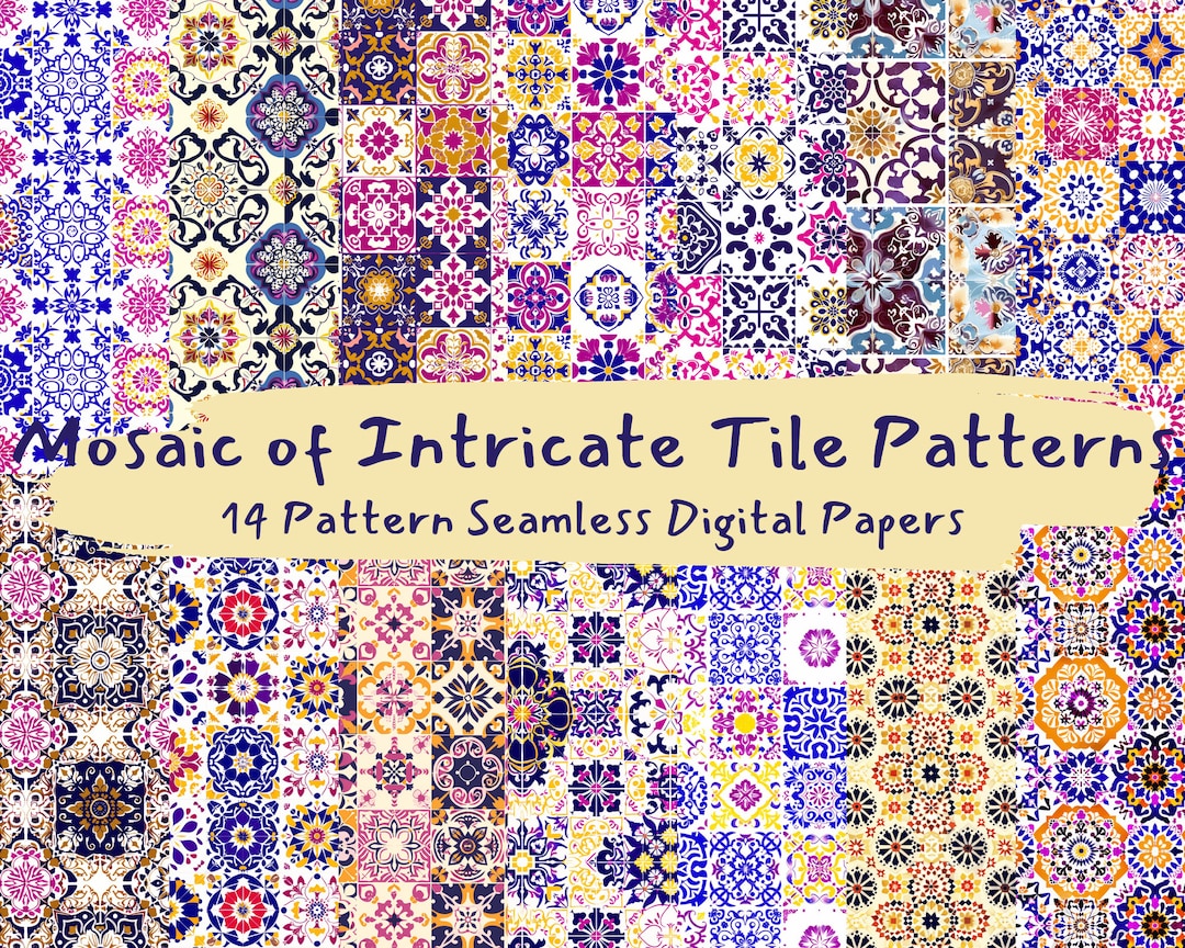 Mosaic of Intricate Tile Patterns Pattern Seamless Digital Papers ...