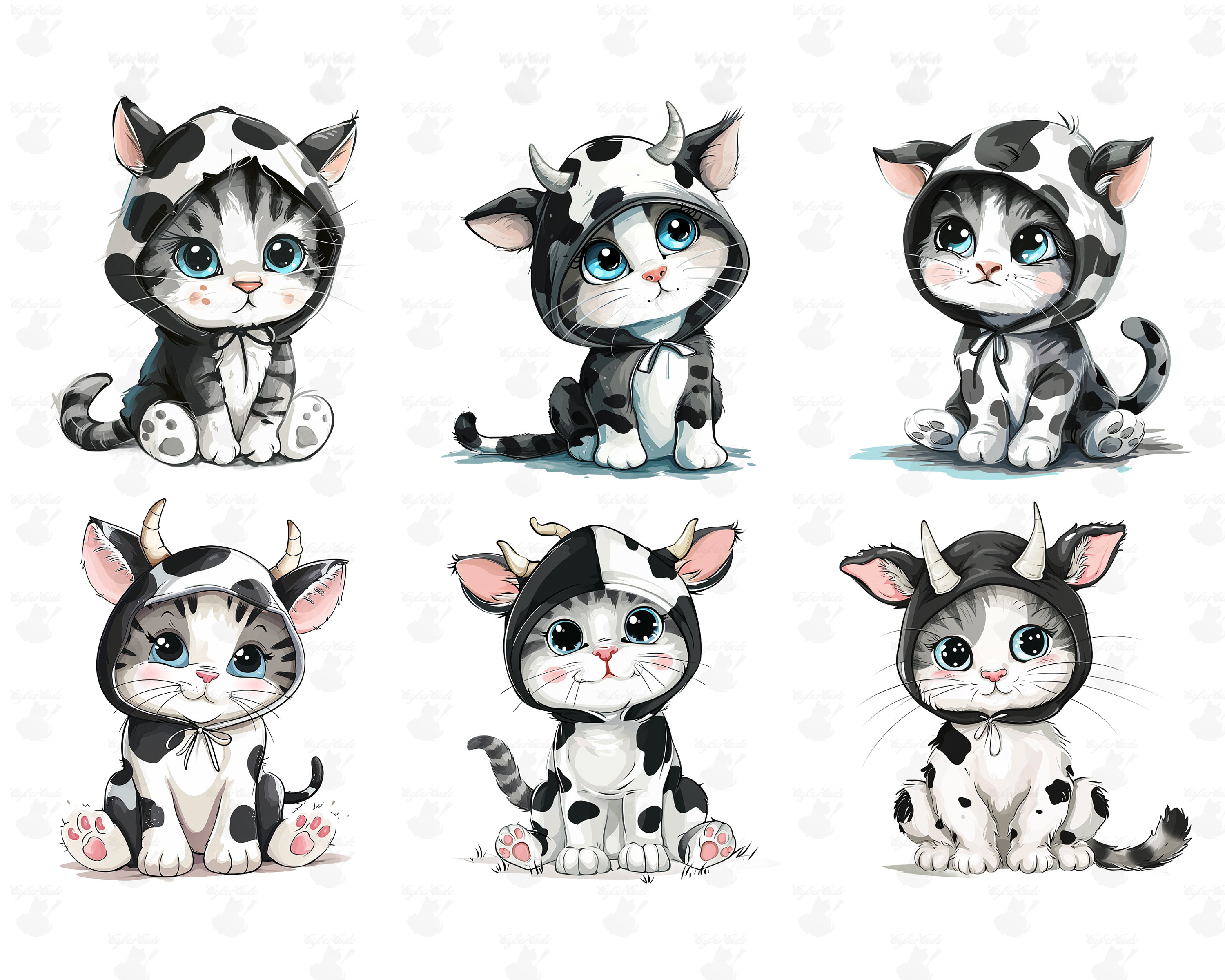 Cat in Cow Costume Digital Printable Clip Art Graphics in PNG Format ...