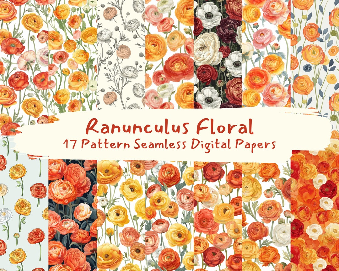 Ranunculus Floral Pattern Seamless Digital Papers - Printable Scrapbook ...
